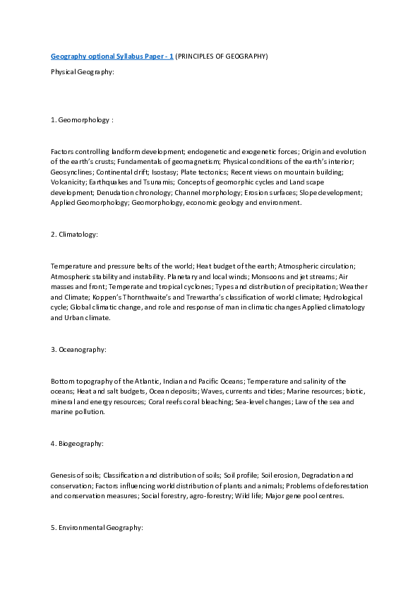 (PDF) Geography optional Syllabus Paper -1 (PRINCIPLES OF GEOGRAPHY