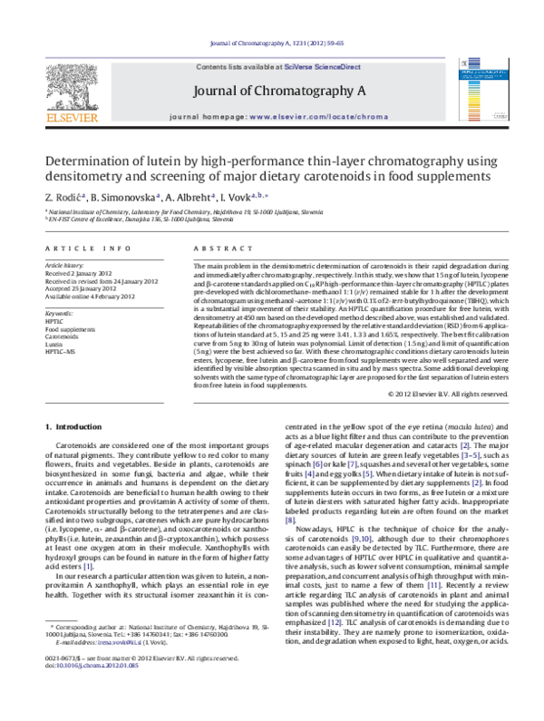 (PDF) Determination of lutein by high-performance thin-layer chromatography using densitometry ...