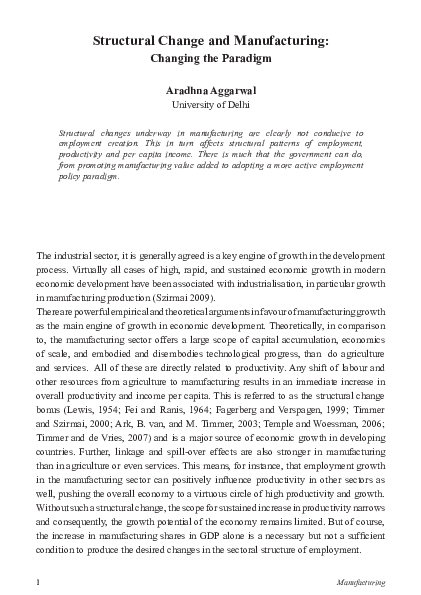 (PDF) Structural Change and Manufacturing: Changing the Paradigm