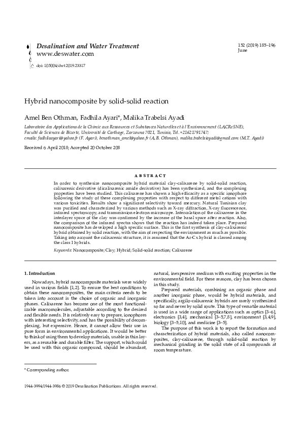 (PDF) Hybrid nanocomposite by solid-solid reaction | Amel Ben Othman ...
