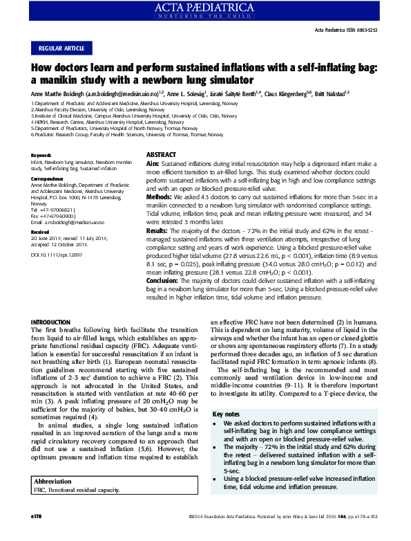 (PDF) How doctors learn and perform sustained inflations with a self ...