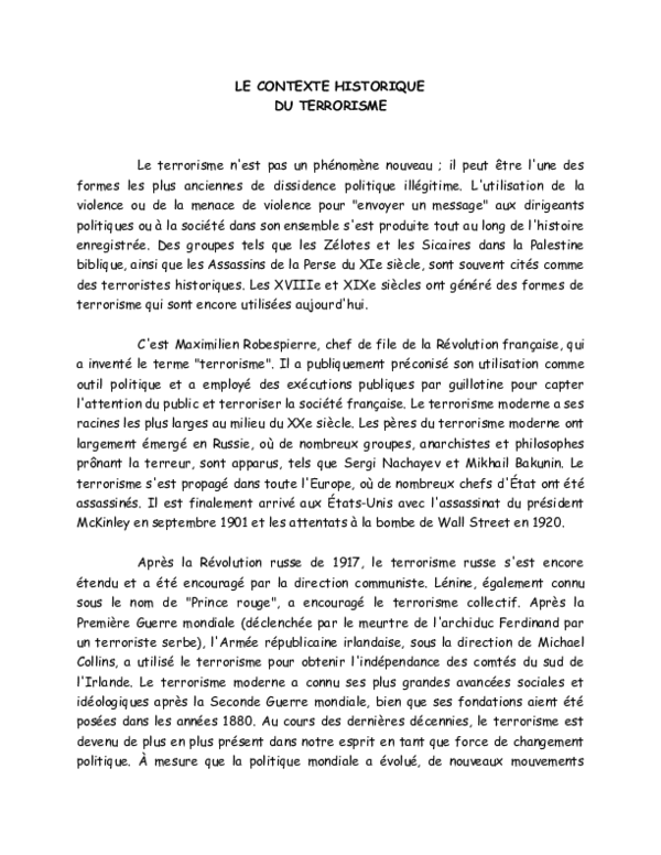 (PDF) LE CONTEXTE HISTORIQUE DU TERRORISME