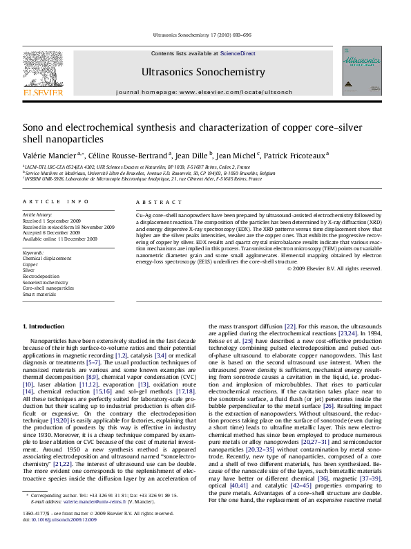 Pdf Sono And Electrochemical Synthesis And Characterization Of Copper Core Silver Shell
