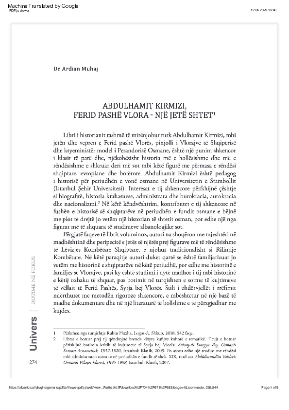 (PDF) Abdulhamit Kirmizi, Ferid Pashë Vlora - Një jetë shtet