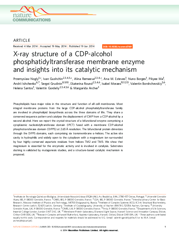 (PDF) X-ray structure of a CDP-alcohol phosphatidyltransferase membrane ...