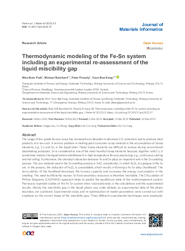 (PDF) Thermodynamic modeling of the Fe-Sn system including an experimental re-assessment of the ...