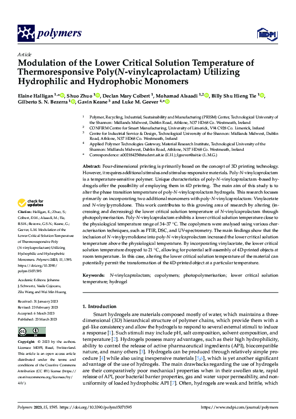 (PDF) Modulation of the Lower Critical Solution Temperature of ...