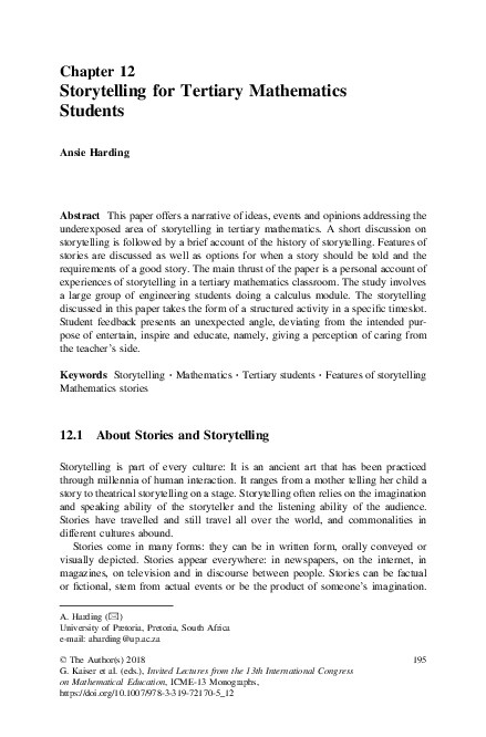 (PDF) Storytelling for Tertiary Mathematics Students