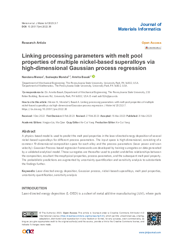 (PDF) Linking processing parameters with melt pool properties of multiple nickel-based ...