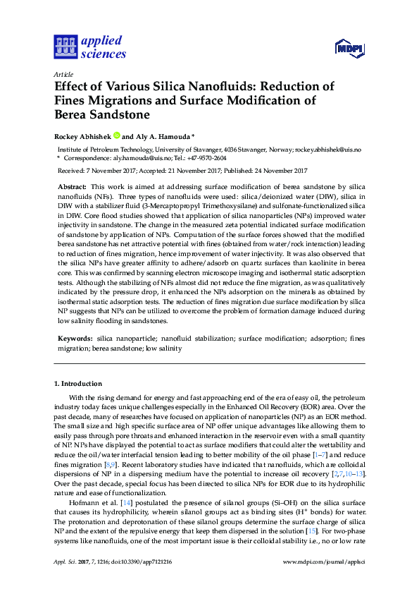(PDF) Effect of Various Silica Nanofluids: Reduction of Fines ...