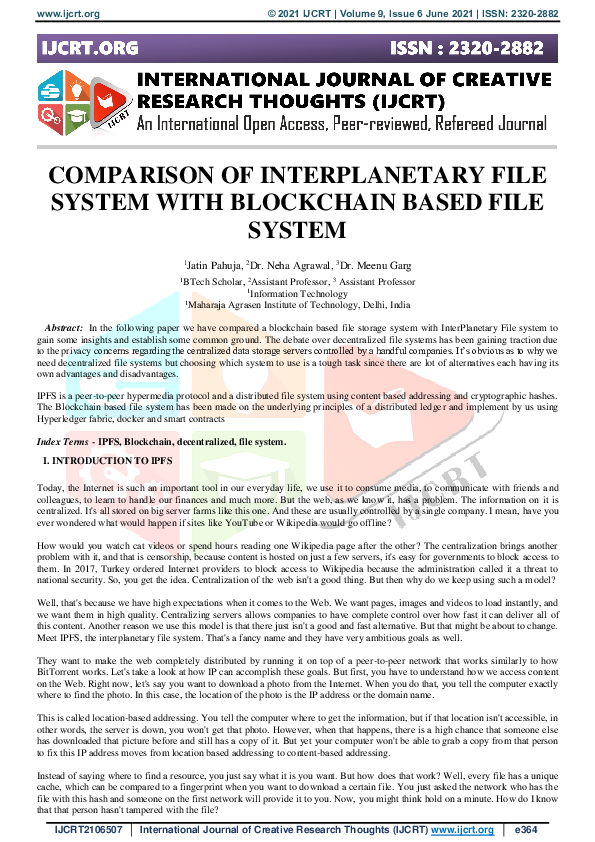 (PDF) Comparison of Interplanetary File System with Blockchain Based File System