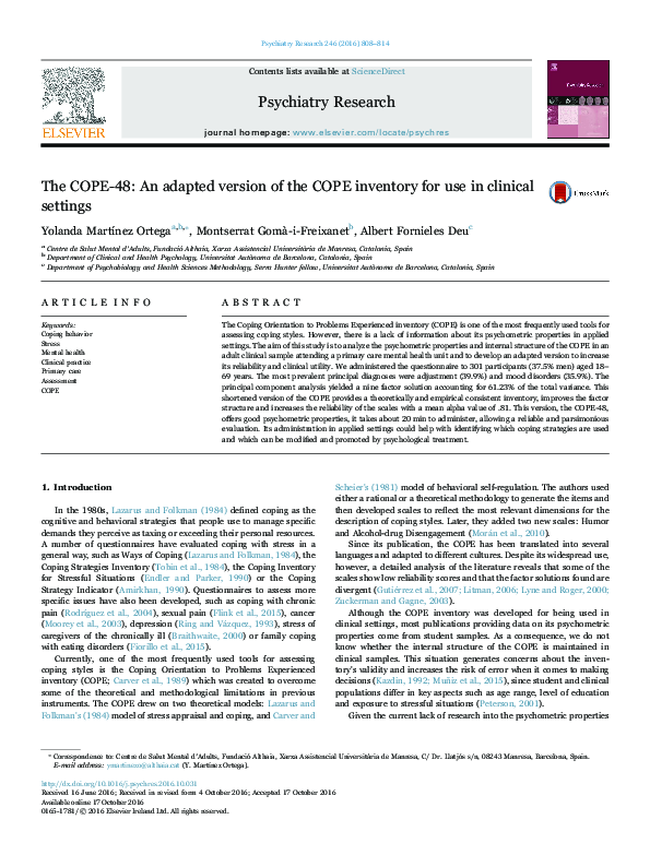 (PDF) The COPE-48: An adapted version of the COPE inventory for use in ...
