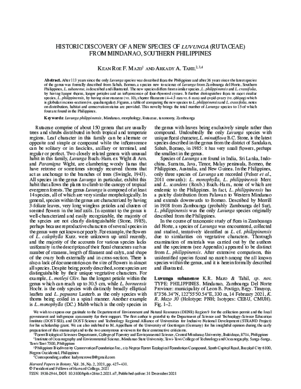 (PDF) Historic Discovery of a New Species of Luvunga (Rutaceae) from ...