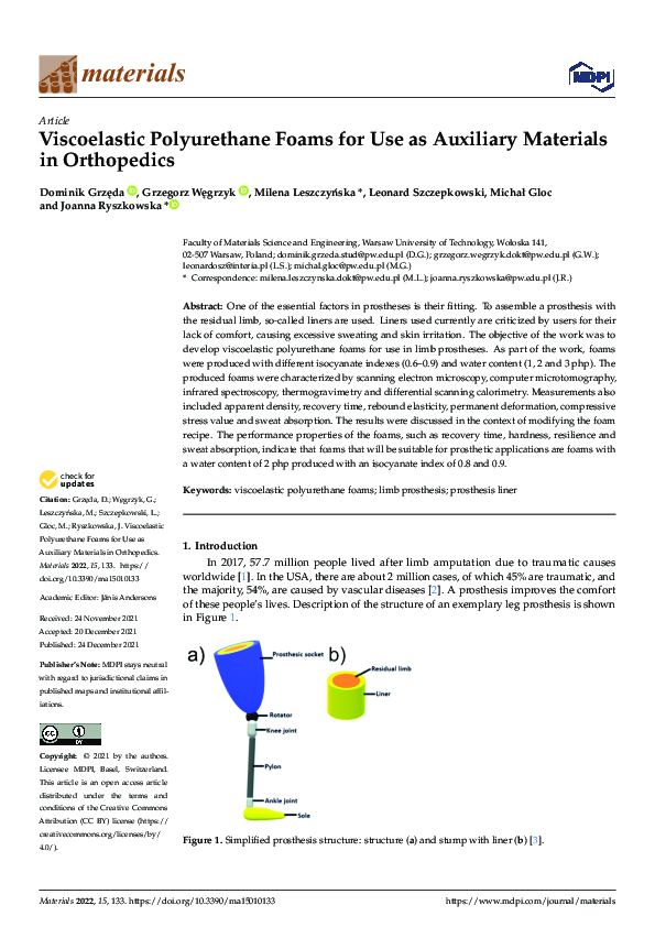 (PDF) Viscoelastic Polyurethane Foams for Use as Auxiliary Materials in Orthopedics