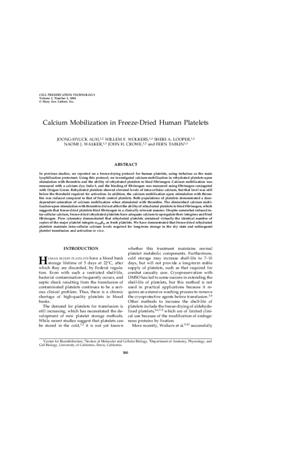 (PDF) Calcium Mobilization in Freeze-Dried Human Platelets
