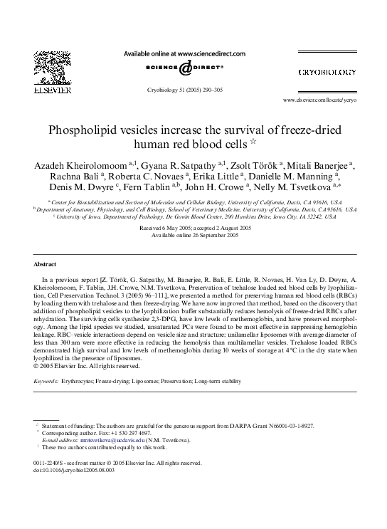 (PDF) Phospholipid vesicles increase the survival of freeze-dried human ...