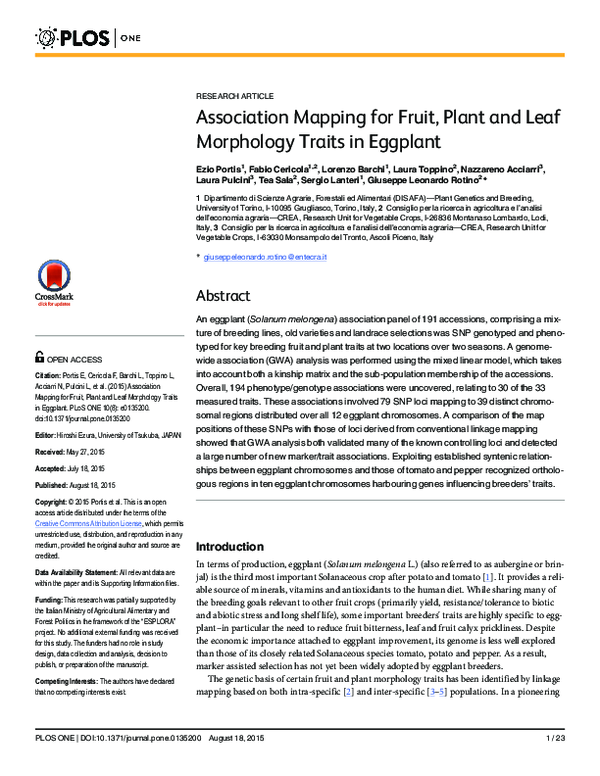 (PDF) Association Mapping for Fruit, Plant and Leaf Morphology Traits in Eggplant