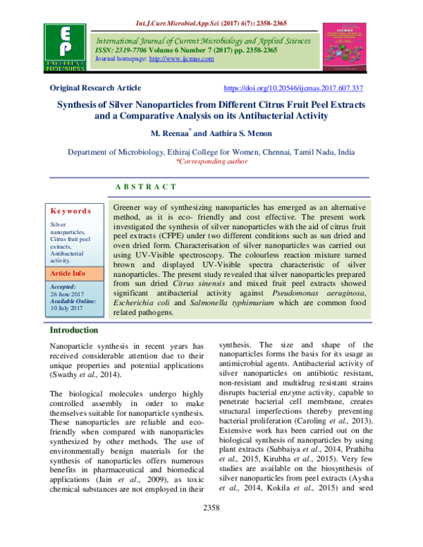 (PDF) Synthesis of Silver Nanoparticles from Different Citrus Fruit Peel Extracts and a ...