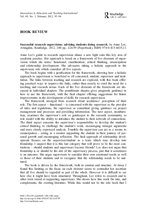 (PDF) Successful research supervision: advising students doing research