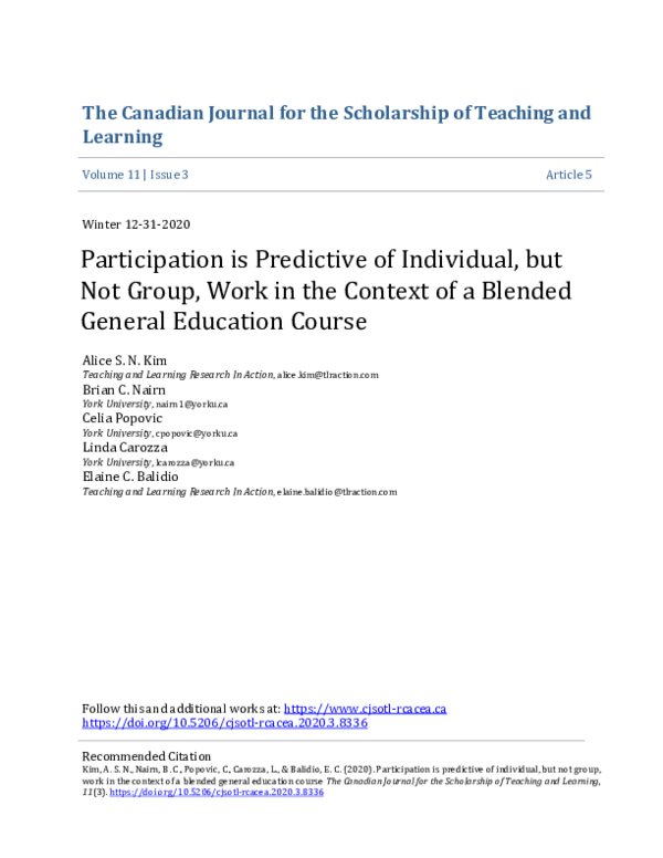 (PDF) Participation is Predictive of Individual, but Not Group, Work in ...