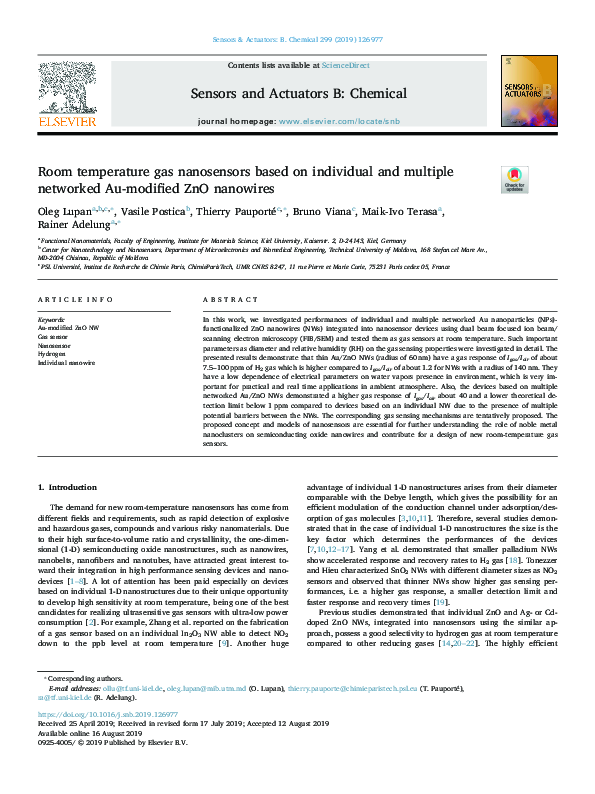 (PDF) Room temperature gas nanosensors based on individual and multiple ...
