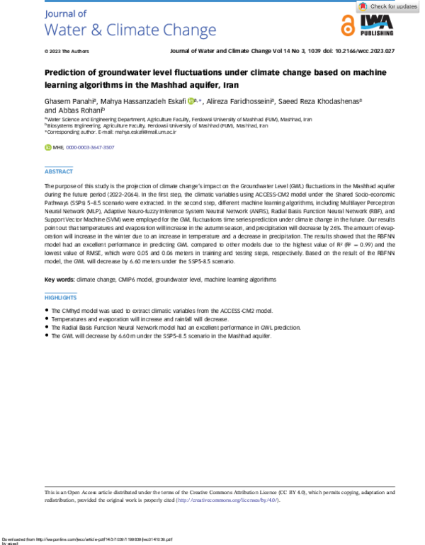 (PDF) Prediction of groundwater level fluctuations under climate change based on machine ...