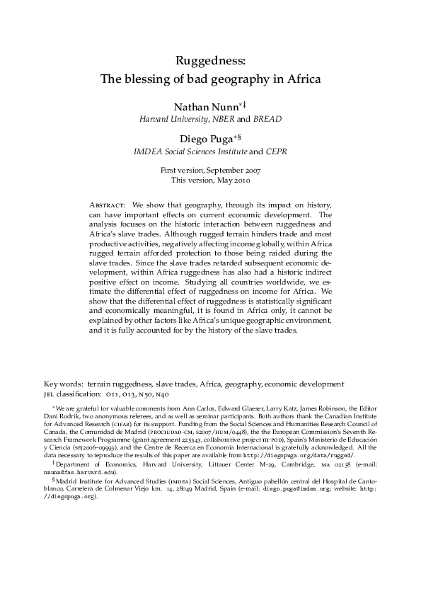 (PDF) Ruggedness: The Blessing of Bad Geography in Africa
