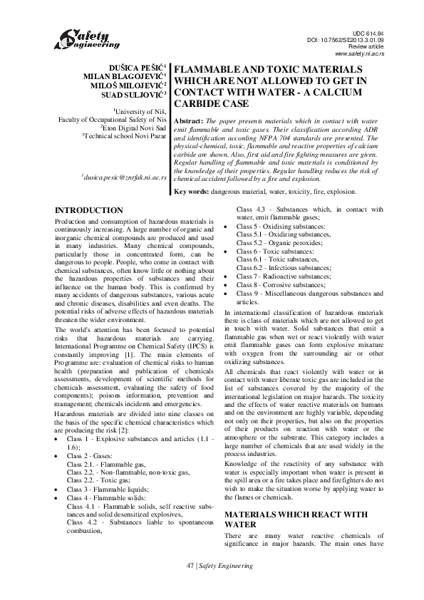 (PDF) Flammable and Toxic Materials Which Are Not Allowed to Get in ...