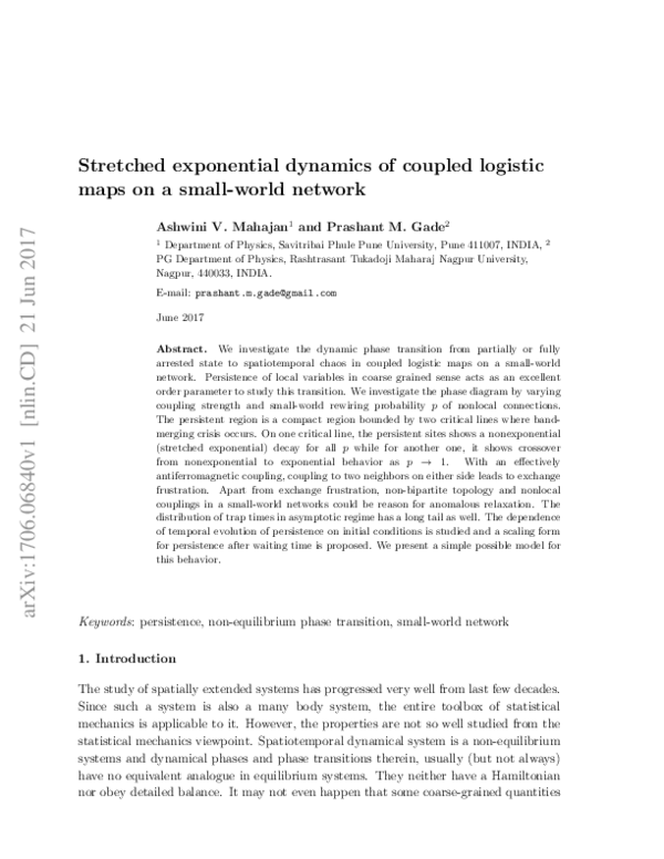 (PDF) Stretched exponential dynamics of coupled logistic maps on a small-world network