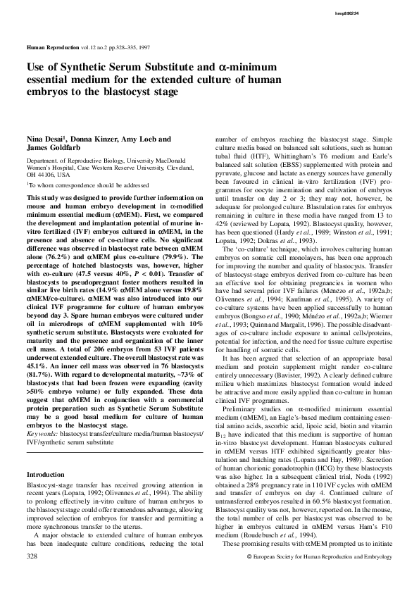 (PDF) Use of Synthetic Serum Substitute and alpha-minimum essential ...