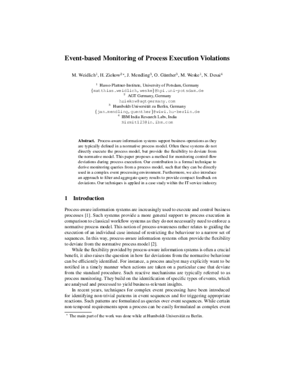(PDF) Event-Based Monitoring of Process Execution Violations