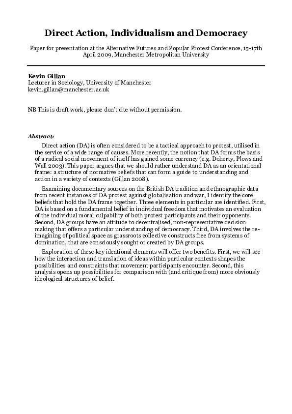 (PDF) Direct Action, Individualism and Democracy