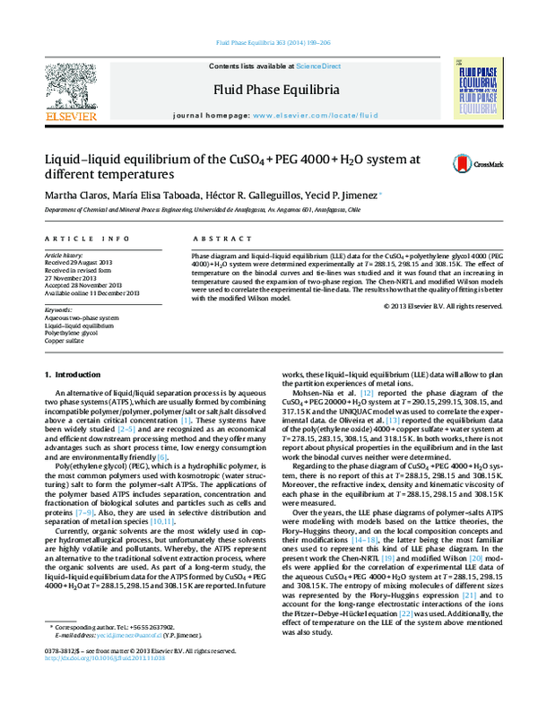 (PDF) Liquid–liquid equilibrium of the CuSO4+PEG 4000+H2O system at ...