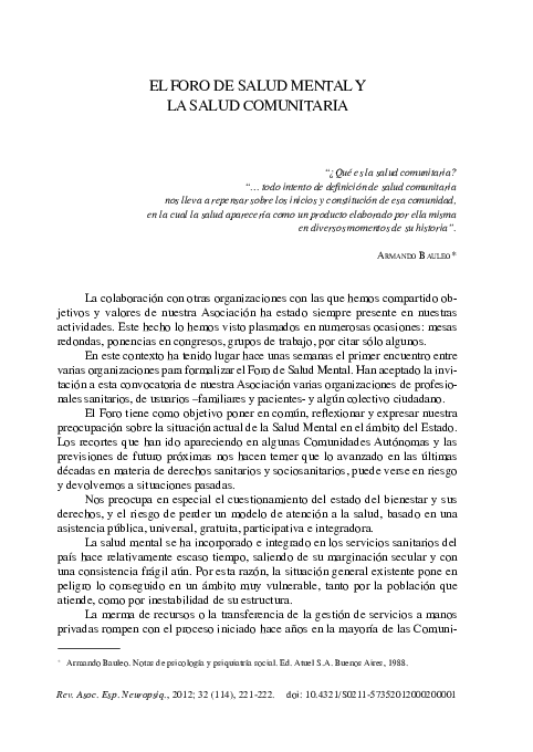(PDF) El foro de salud mental y la salud comunitaria | Jose antonio Carmona - Academia.edu