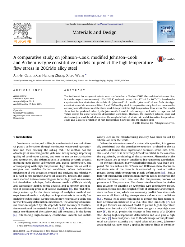 (PDF) A comparative study on Johnson-Cook, modified Johnson-Cook and ...