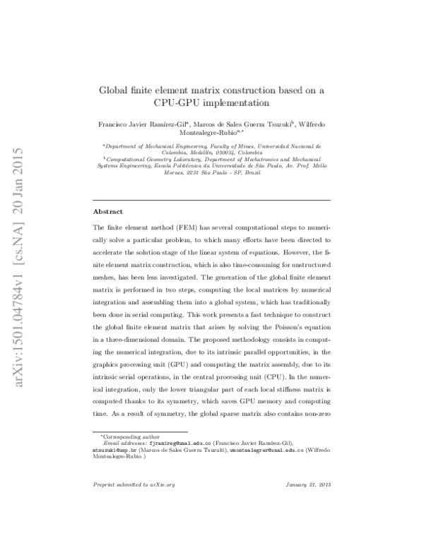 Pdf Global Finite Element Matrix Construction Based On A Cpu Gpu
