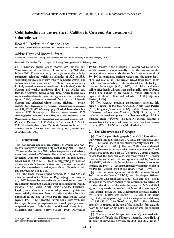 (PDF) Cold halocline in the northern California Current: An invasion of ...