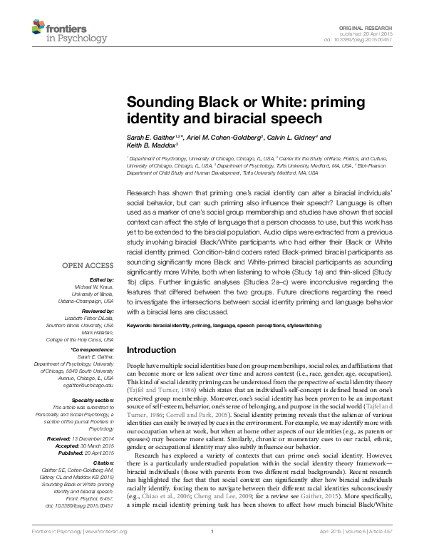 (PDF) Sounding Black or White: priming identity and biracial speech