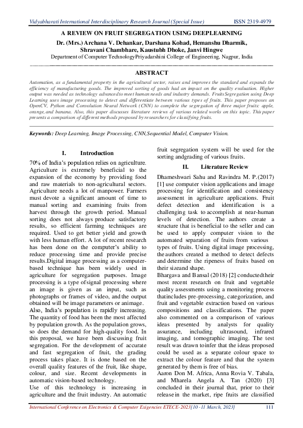 (PDF) A REVIEW ON FRUIT SEGREGATION USING DEEP LEARNING