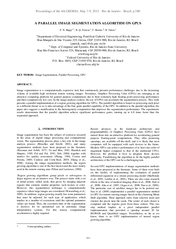 Pdf A Parallel Image Segmentation Algorithm On Gpus