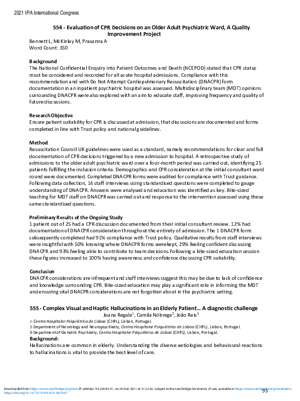 (PDF) 555 - Complex Visual and Haptic Hallucinations in an Elderly ...