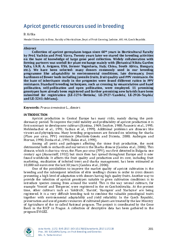 Pdf Apricot Genetic Resources Used In Breeding