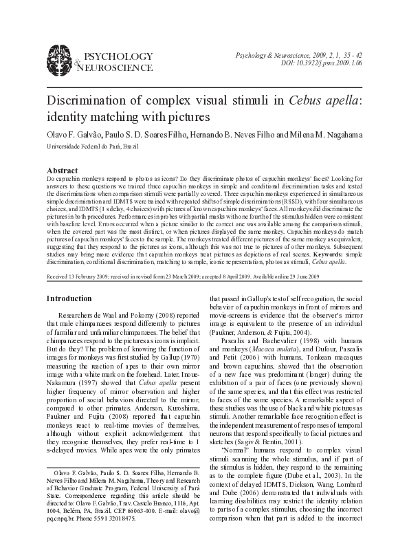 (PDF) Discrimination of complex visual stimuli in Cebus apella ...