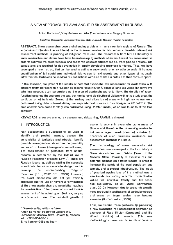 (PDF) A new approach to avalanche risk assessment in Russia