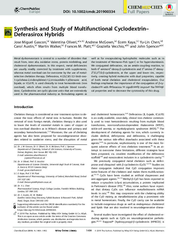 (PDF) Synthesis and Study of Multifunctional Cyclodextrin–Deferasirox ...