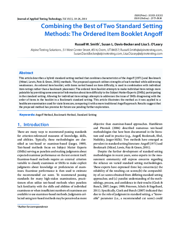 (PDF) Combining the best of Two Standard Setting Methods: the Ordered ...