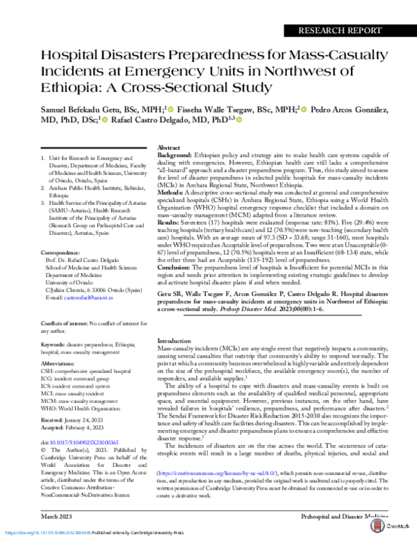 (PDF) Hospital Disasters Preparedness for Mass-Casualty Incidents at ...