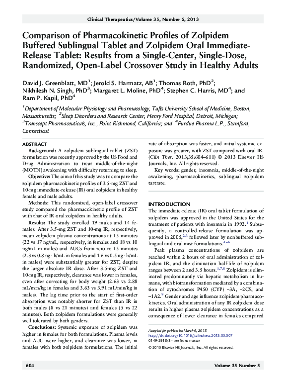 (PDF) Comparison of Pharmacokinetic Profiles of Zolpidem Buffered ...