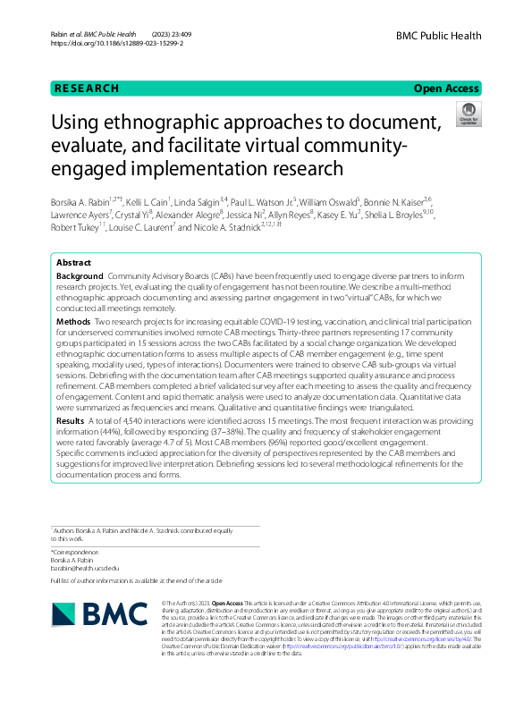 (PDF) Using Ethnographic Approaches to Document, Evaluate, and ...