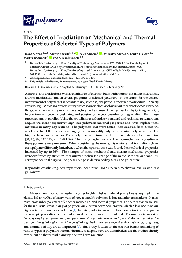 (PDF) The Effect of Irradiation on Mechanical and Thermal Properties of Selected Types of Polymers